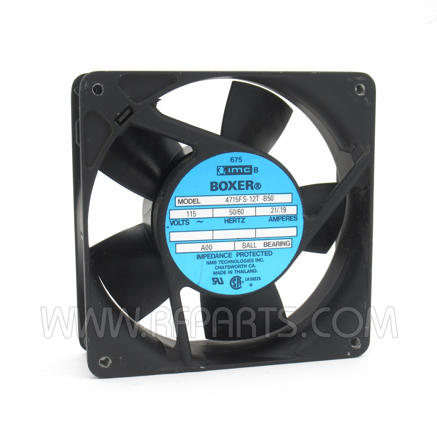 4715FS-12T-B50 NMB Boxer Fan 115V .21/.19 Amps 50/60Hz, Used