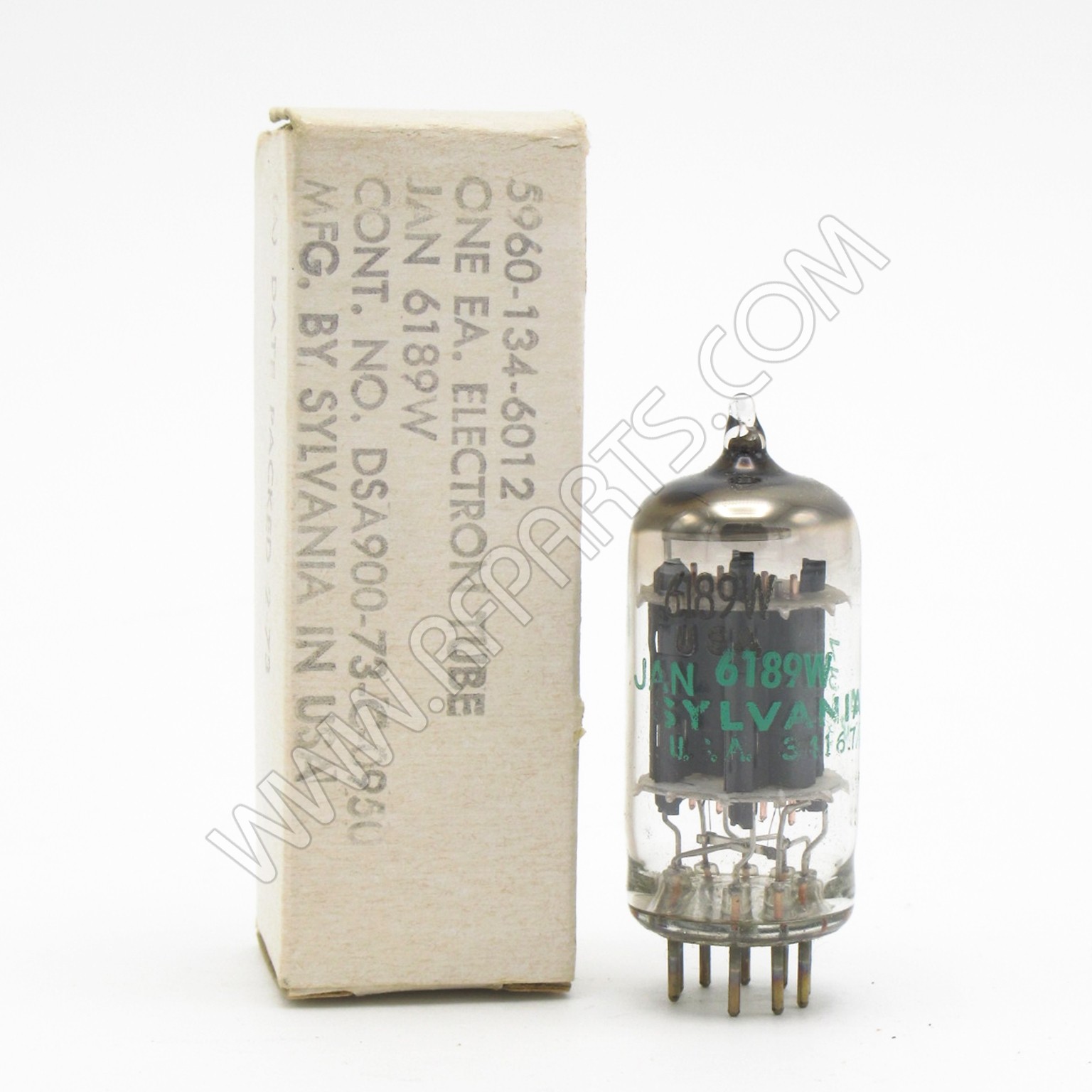 6189/12AU7W , Sylvania, JAN, Medium, Mu, Twin, Triode, Receiving, Tube, New Old Stock