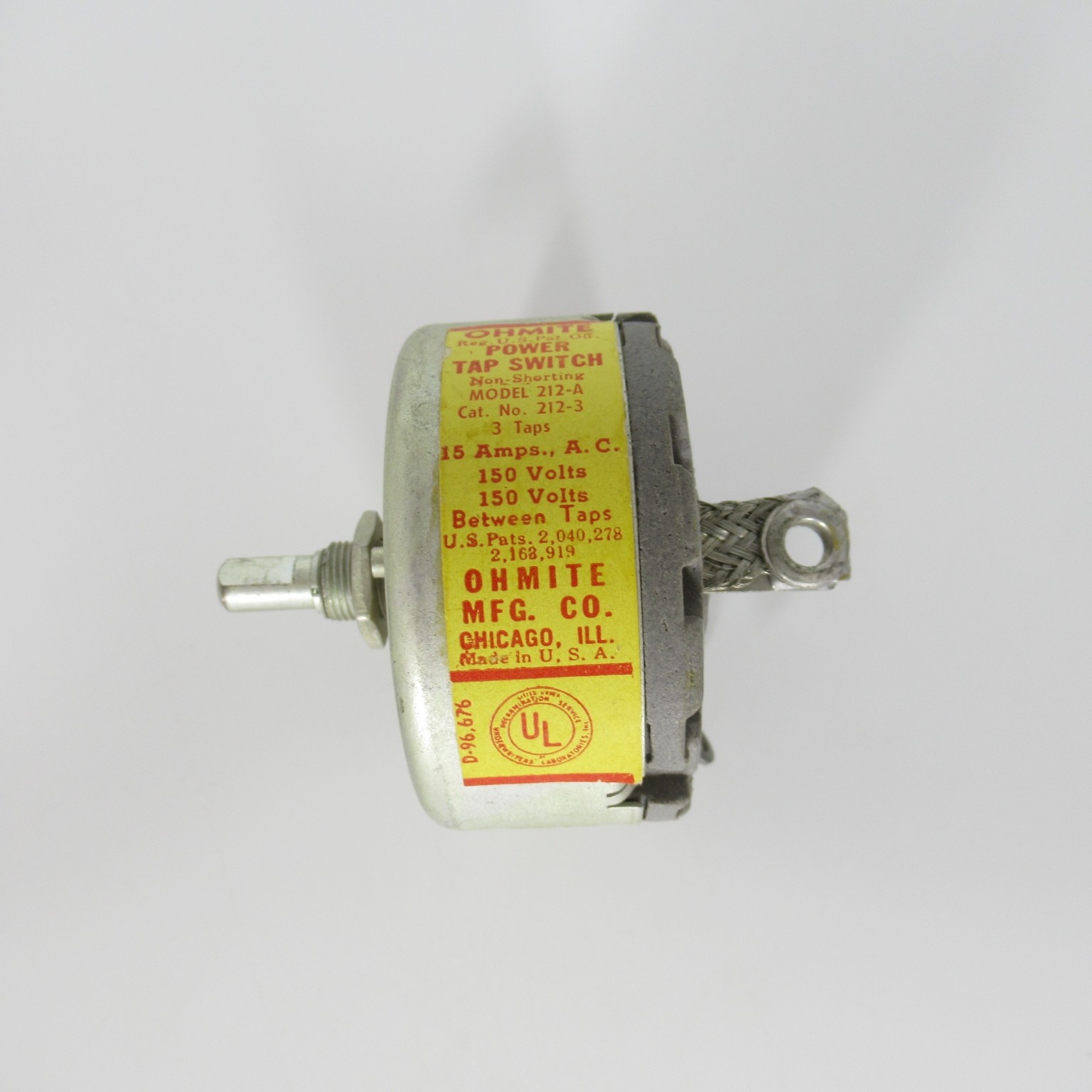 212-3, Ohmite, Power, Tap, Switch, 20A, 150Vac, SP3T