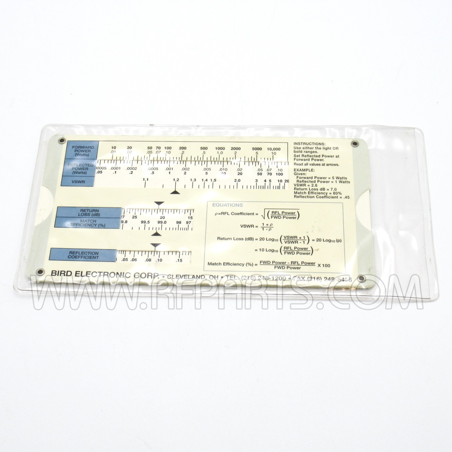 4400-SR Bird Vintage VSWR Slide Rule Forward vs. Reflected Power, Used