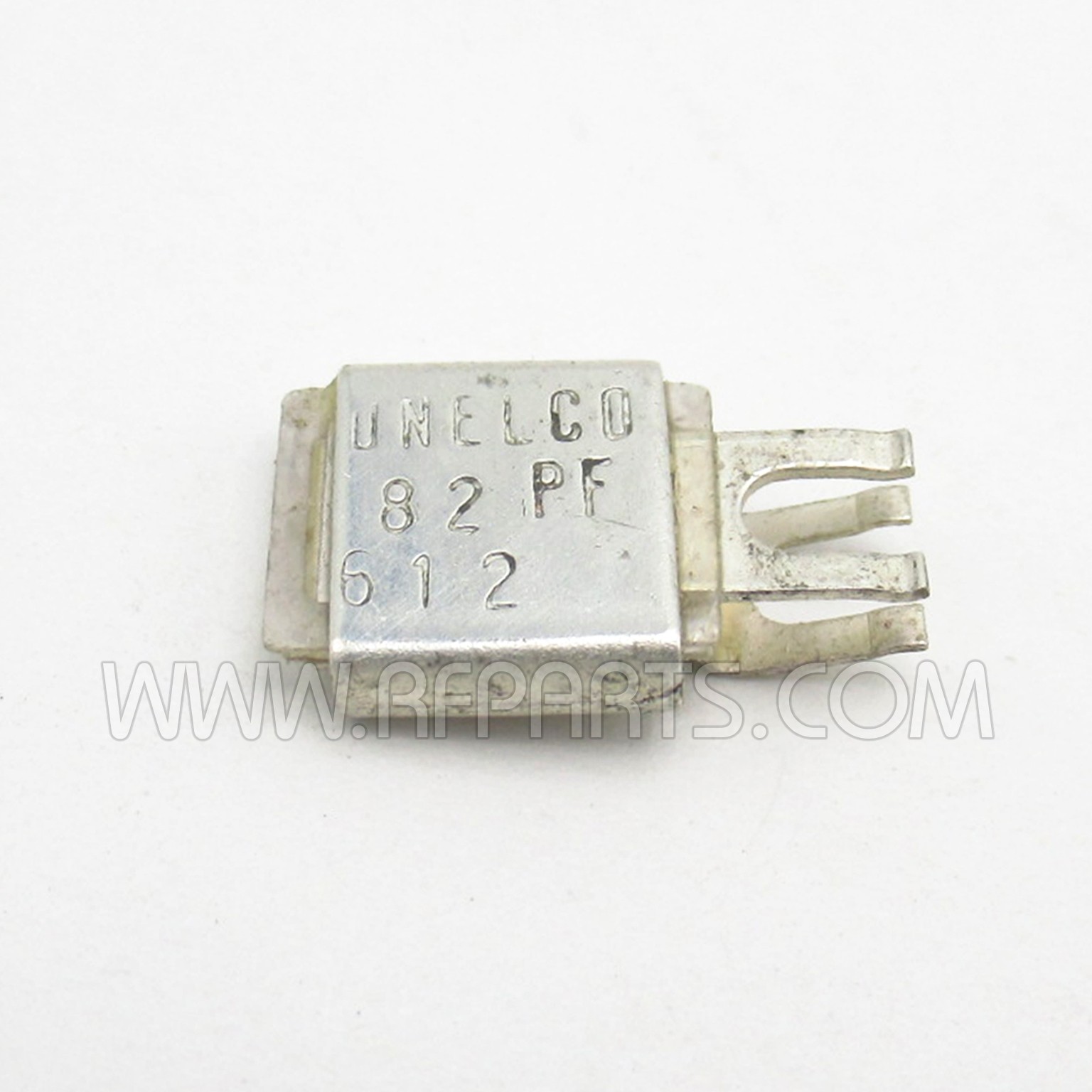 J101-82F Unelco / Semco Metal Cased Mica Capacitor Case F 82pf 250v