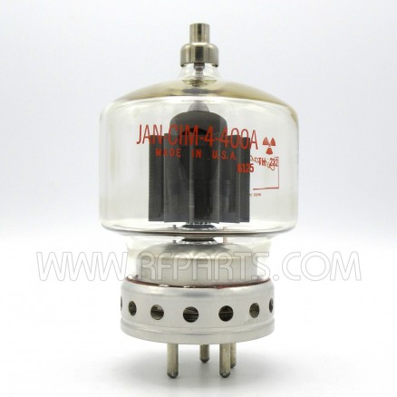 4-400A-EI Transmitting Tube, Glass Envelope, MFR: Eimac (N.O.S.), 90 day or 2200 hrs, prorated