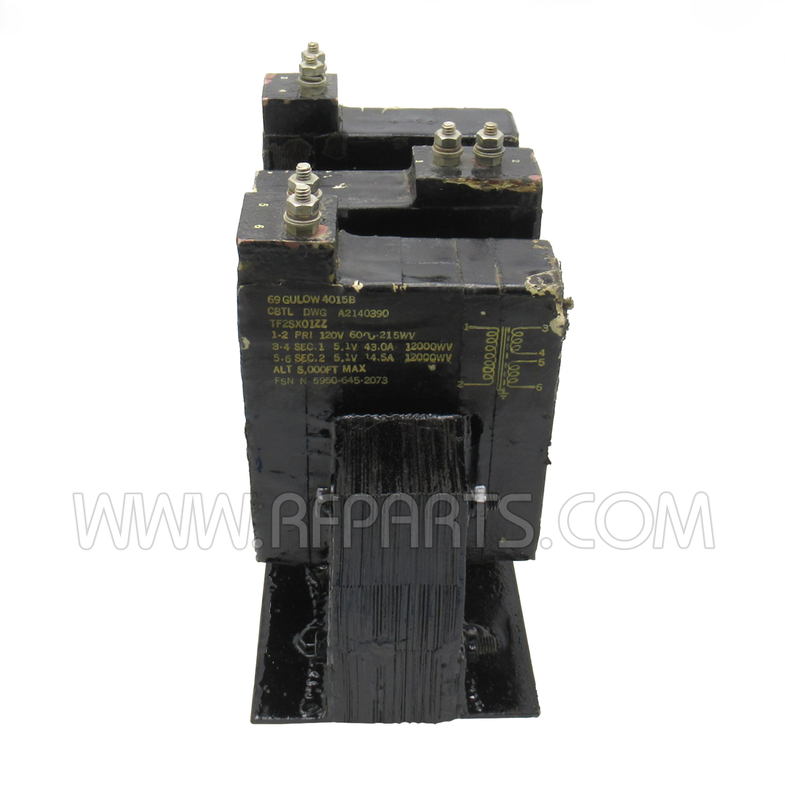 TF2SX01ZZ Todd Power Transformer 120v 60Hz 215WV, Used